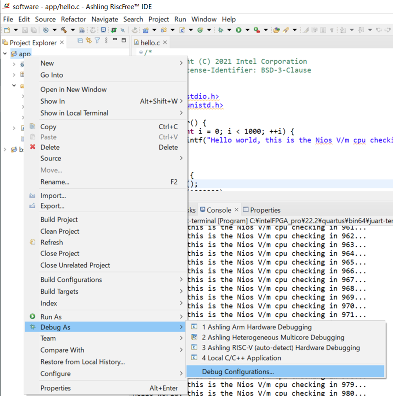 Nios® V Project Development Procedure Using Ashling Riscfree Ide 5040