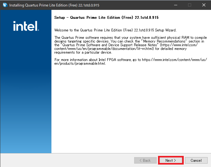 Intel® Quartus® Prime Lite Edition v22.1 Installation Instructions (for "Advanced Electrical and ...